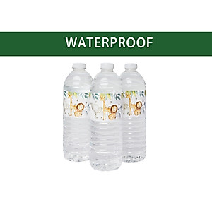 24 Safari Jungle Water Bottle Labels - (Self-Stick, Waterproof 8x2) Baby Shower Birthday Party Girl or Boy Unisex Wild Stickers Labels Giraffe Lion Elephant Rhinoceros Greenery