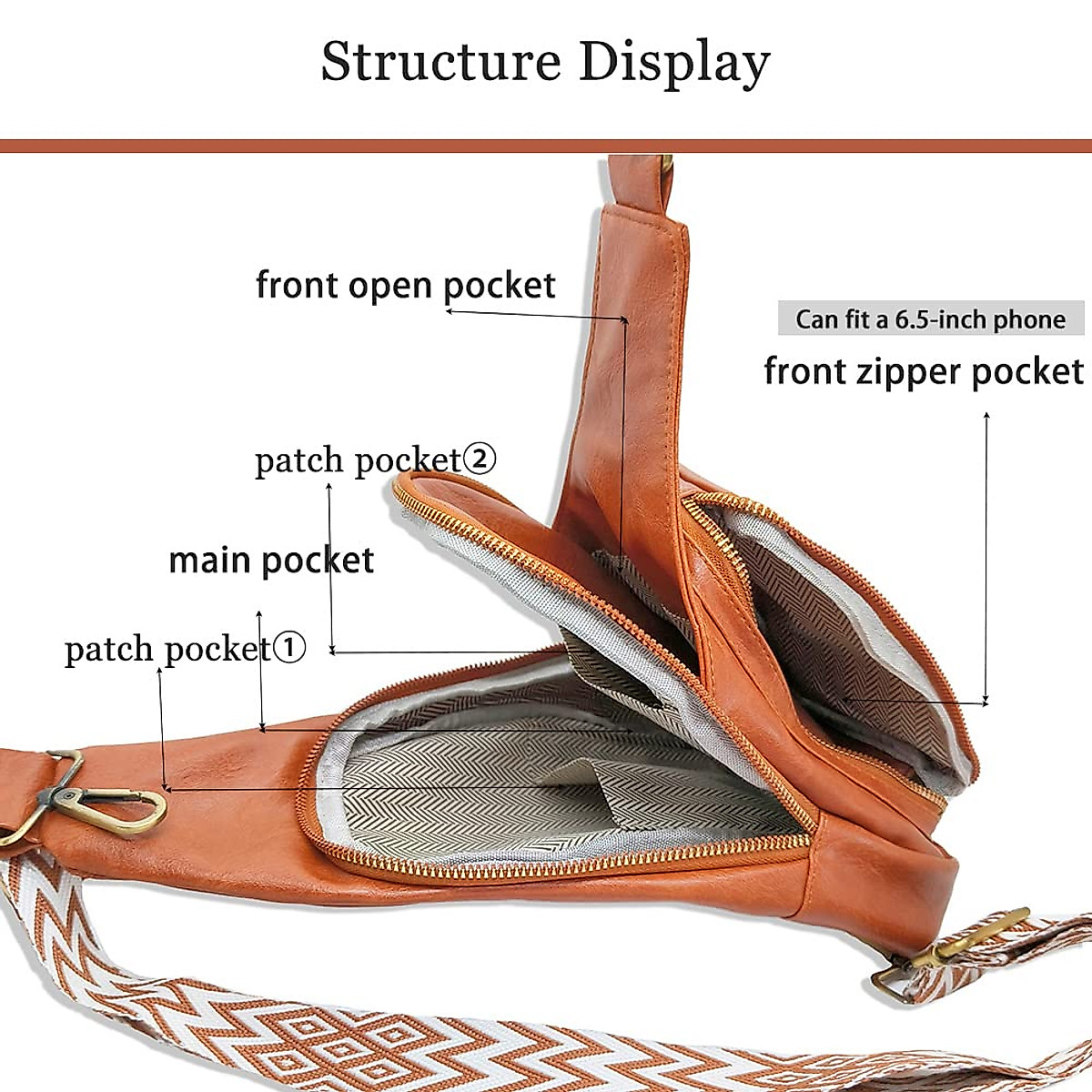 JRNDNIUO Leather Sling Backpack Thick Strap Crossbody Bags for Women Chest Bags Travel Daypack for Men and Women Brown Large