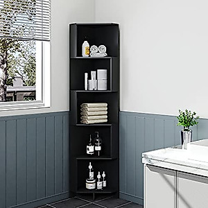 Yusong Bookshelf Corner Shelf Bookcase, Wooden 5-Tier Book Shelves Display Cabinet for Living Room,Bedroom,Bathroom, Black