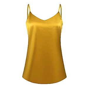 7th Element Womens Silk Satin Camisole Plus Size Tank Tops V Neck Casual Cami Sleeveless Blouses Summer Basic Tank Shirt(Mustard Yellow,L)