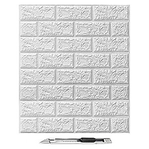 Art3d 30Pcs 3D Brick Wallpaper in White, Faux Foam Brick Wall Panels Peel and Stick, Waterproof for Bedroom, Living Room, and Laundry Decor (43.5Sq.Ft)