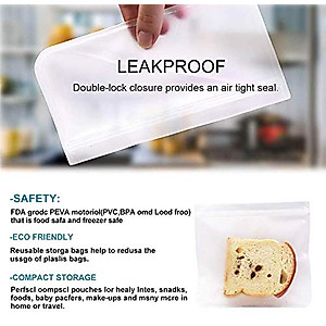 OHANASPACE BPA-FREE Reusable Durable Storage Bags - 10 Packs Leakproof Flat Freezer (2 Gallon Bags, 3 Large Sandwich & 2 Snack Bags), Resealable Thick Food-Grade , White, 17.5 x 12.5 x 0.78 inches