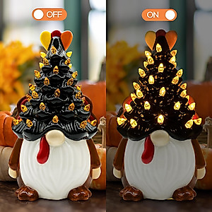 Ceramic Holiday Gnome with Pastel Lights - Thanksgiving Table Decor for Home, Fall Decorations and Gifts for Kids and Women