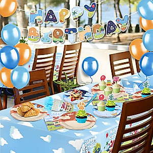 Blue Dog Birthday Party Supplies Serve 20 Guests, Blue Party Decoration Tableware with Blush Nude Orange Blue Balloons, Birthday Banners, Tablecloth, Plates, Napkins, Cups, Forks, Cake Toppers