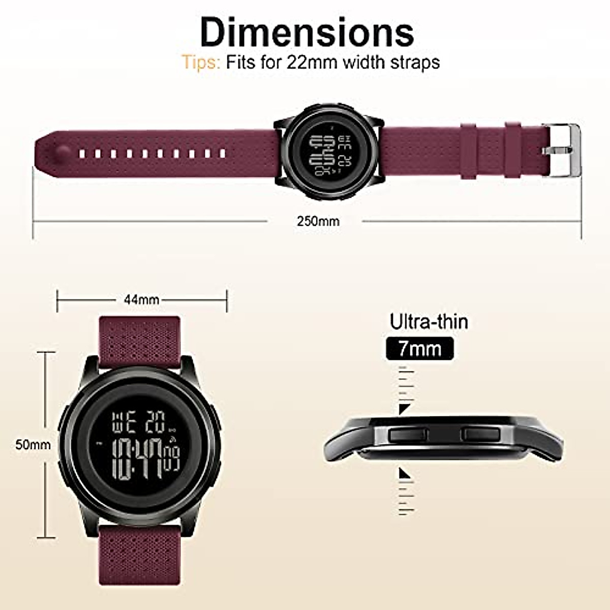 YUINK Mens Watch Ultra-Thin Digital Sports Watch Waterproof Stainless Steel Fashion Wrist Watch for Men Women