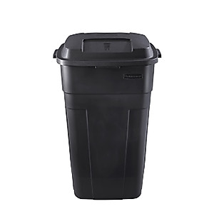 Rubbermaid Roughneck Heavy-Duty Wheeled Trash Can with Lid, 34-Gallon, Black, for Outdoor Use