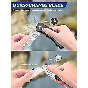 Utility Knife, BIBURY Upgraded Version Heavy Duty Box Cutter, Pocket Carpet knife with 10 Replaceable SK5 Stainless Steel Blades, Belt Clip, Easy Release Button, Quick Change and Safety Lock-Black