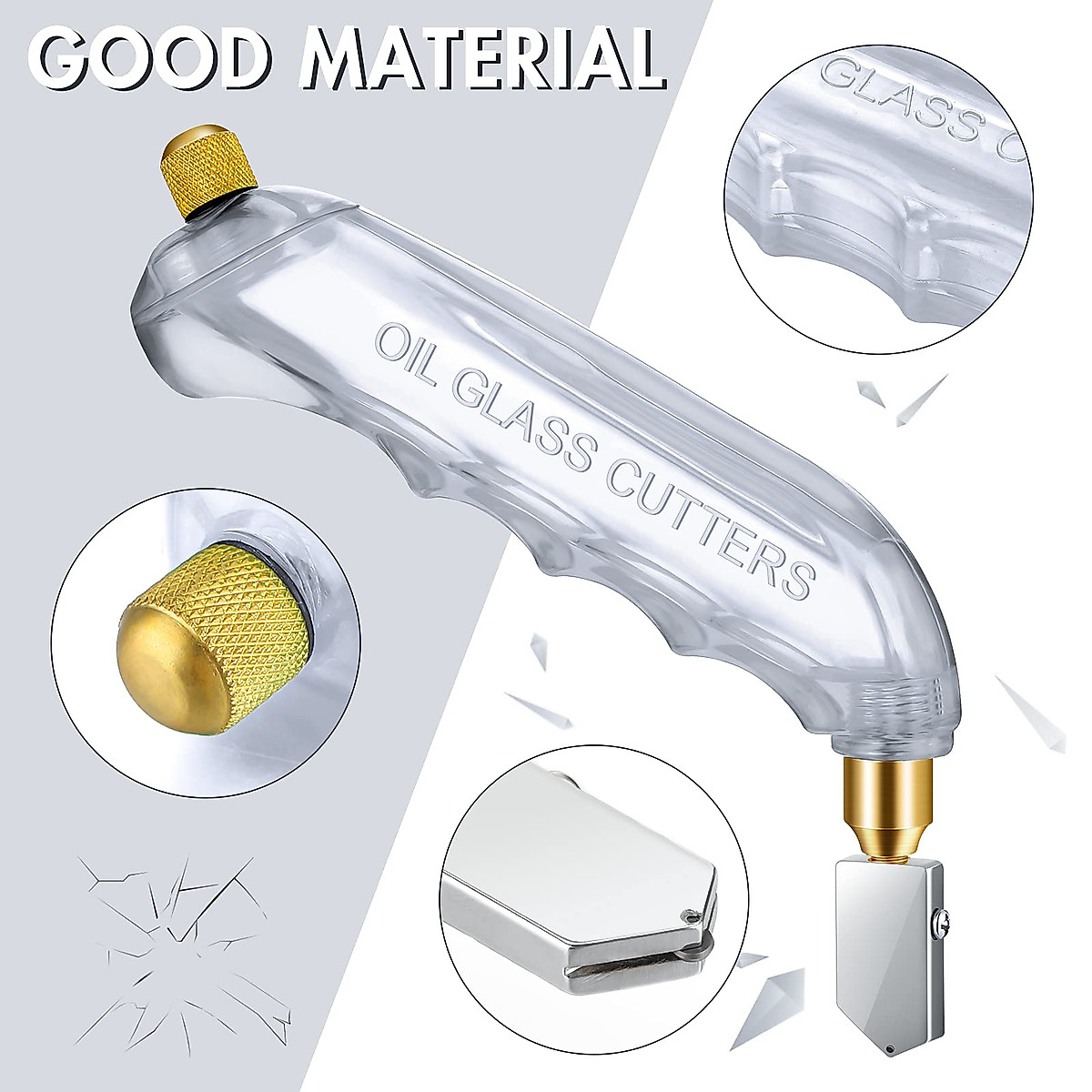 6 Pieces Pistol Grip Oil Feed Glass Cutter Stained Glass Supplies Cutters Tools and 2-6 mm Replaceable Cutting Heads and Cutting Oil Reservoir for Glass Window Panes Mirrors Scoring Glass Bottles