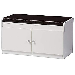 Baxton Studio Margaret Modern & Contemporary Wood 2-Door Shoe Cabinet with Faux Leather Seating Bench, White