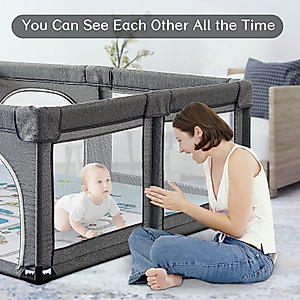 Extra Large Baby Playpen with Play Mat, Yacul 79x71 inches Giant Toddler Play Yard for 2-5 Babies, Large Activity Center Play Area 38.75 sq.Ft for Indoor Outdoor Dark Gray_XXL