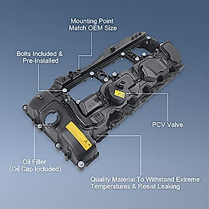 JDMSPEED New Engine Valve Cover with Gasket 11127570292 Replacement for BMW 335i 535i 2010-2017, 740i 740Li 2013-2015, X3 X5 X6 2011-2019 3.0L 264937 7570292 11-12-7-570-292 N55
