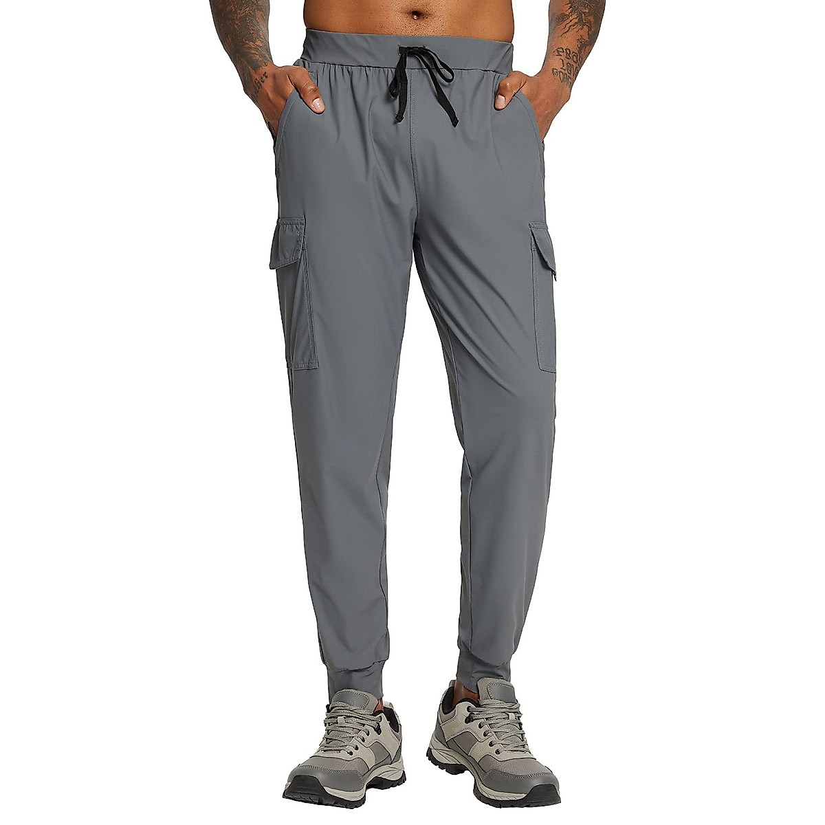 BALEAF Men's Lightweight Joggers Quick Dry Cargo Pants UPF 50+ Stretch Jogger Pants Hiking Outdoor Running Track Workout Grey L