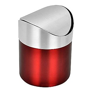 ihreesy Stainless Steel Desktop Trash Bin with Swing Lid,1.8 Liter Waste Bin Recycling Trash Can Kitchen Garbage Can for Car Office Bathroom Living Room,Red