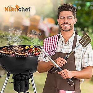 NutriChef Portable Outdoor Charcoal BBQ Grill, Stainless Steel Charcoal Grill Offset Smoker with Cover, Apple Grill and Pizza Plate, Multi-Functional Ideal for Bake. Braise, Smoke, Roast, and Grill