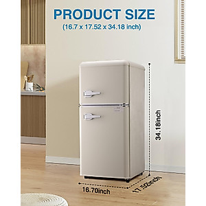 Kazigak 3.5 Cu Ft Mini Refrigerator, Compact Refrigerator with Freezer, Double Door, 7 Level Adjustable Thermostat, Cream for Home, Office, Dorm