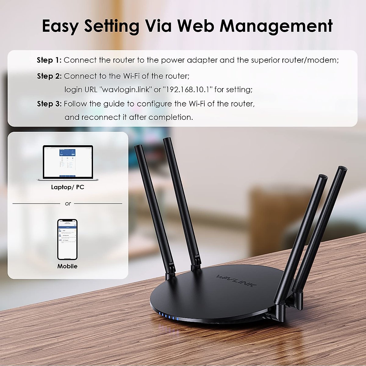 WAVLINK AC1200 WiFi Router Wireless Internet Router for Home, Dual Band Router 2.4GHz and 5GHz with 1000Mbps WAN/LAN Gigabit Ethernet Port, 4 x 5dBi Foldable Antennas, Supports Router Repeater AP Mode