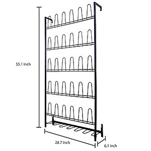 MyGift Black Metal Wall Mounted Boots and Shoe Rack, 18 Pair Entryway Shoe Storage Organizer Stand & Wall Mounted Black Metal 36 Hook Shoe Rack / 18 Pair Entryway Shoe Storage Organizer Stand