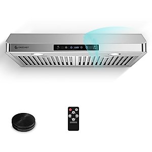 AMZCHEF Under Cabinet Range Hood 30 Inch, 700CFM Stainless Steel Kitchen Stove Vent Hood 3 Speed Exhaust Fan Touch/Remote/Gesture Control LED lights Time Setting Dishwasher-Safe Baffle Filters