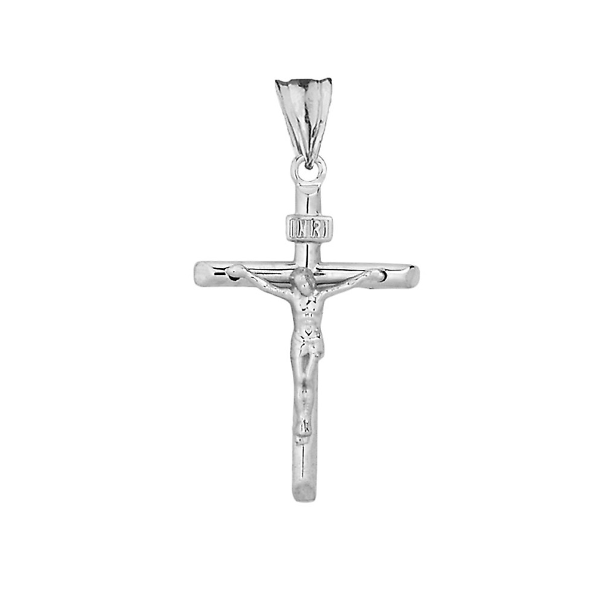 Dainty Jesus Christ INRI Crucifix Cross Pendant (0.90") in Solid Sterling Silver
