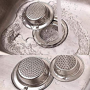 2Pcs Kitchen Sink Strainer Food Catcher Stainless Steel, Sink Strainers for Kitchen Sink Garbage Disposal, Kitchen Sink Drain Strainer Basket, Sink Drain Filter Cover Stopper with Handle Large Rim