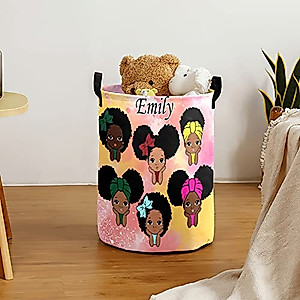 Personalized African Black Girl Laundry Basket, Custom Collapsible Laundry Hamper with Handles, Waterproof Folding Washing Bin for Clothes, for Bathroom Living Room Bedroom