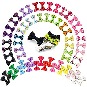 YAKA 60PCS (30 Paris) Cute Puppy Dog Small Bowknot Hair Bows with Metal Clips Handmade Hair Accessories Bow Pet Grooming Products (60 Pcs,Cute Patterns)