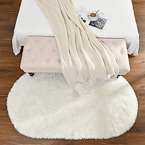 Softlife Fluffy Rugs for Bedroom, Shag Cute Area Rug for Girls/Boys and Kids Baby Room Home Decor, 2.6 x 5.3 Feet Oval Indoor Carpet for Nursery Dorm Living Room, Creamy