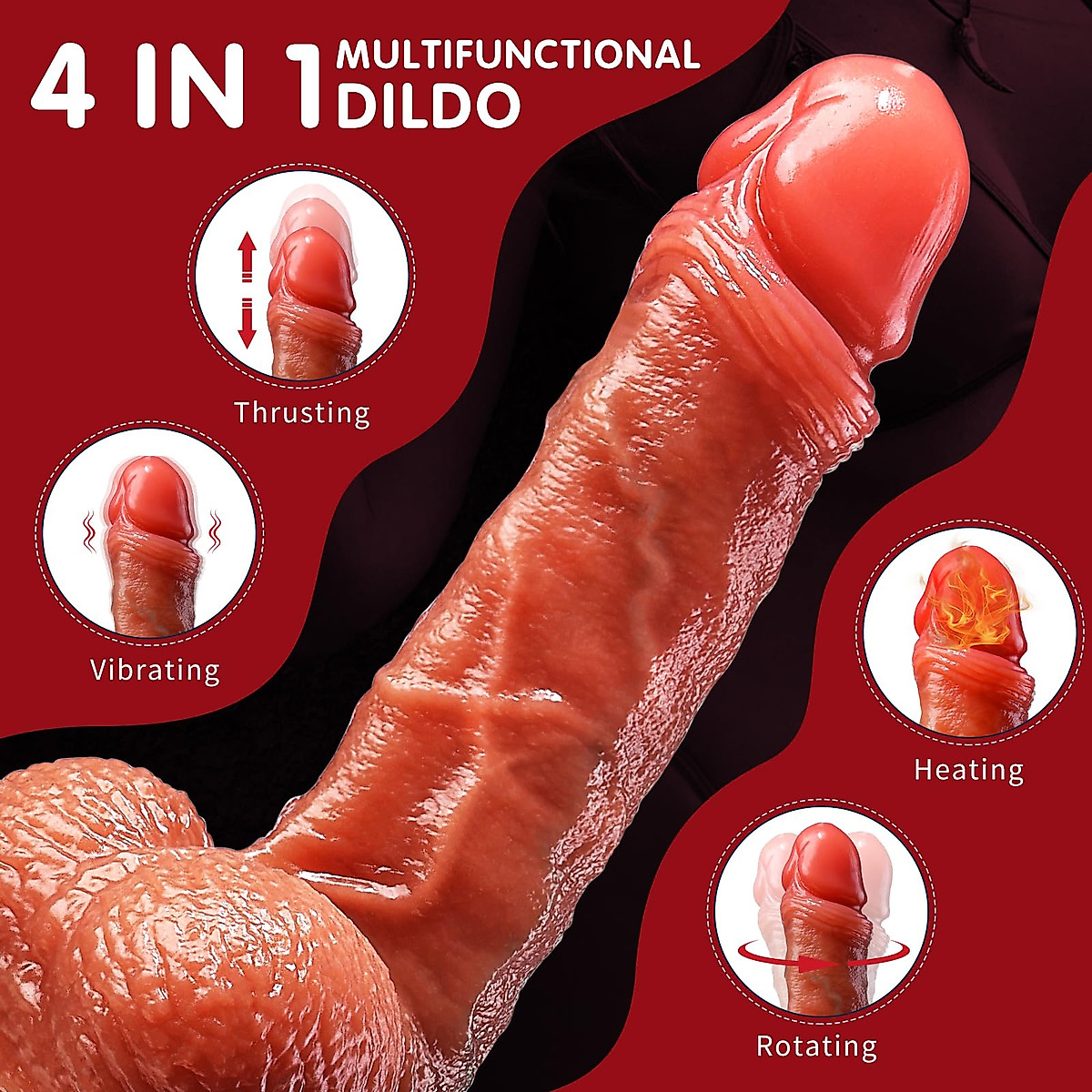 Thrusting Dildo Vibrator Sex Toys - 4 in 1 Realistic Dildos with 3 Thrustion 10 Vibration Rotation Heating Modes for G Spot Anal Clitoral Stimulation, Strong Suction Cup Dildo Adult Toys for Women