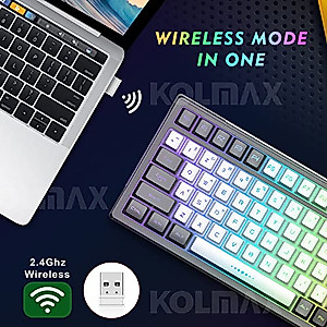 KOLMAX GK98 Wireless Gaming Keyboard,2.4G Rechargeable RGB Gaming Keyboard,RGB Backlit Ergonomic 98 Keys Mechanical Feeling Keyboard for Windows Mac PC Xbox PS4 Gamers(GreyWhite)