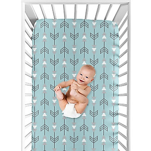 Fitted Crib Sheet for Turquoise Blue and Gray Earth and Sky Baby/Toddler Bedding - Arrows Print