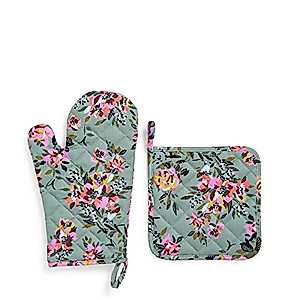 Vera Bradley Women's Cotton Pot Holder & Oven Mitt Set, Rosy Outlook, One Size