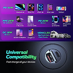 Car Charger USB C, PD 30W & QC 30W Fast Charging Car Charger Adapter [Ultra-Mini, Flush Fit, All Metal], Compatible with iPhone 14 13 12 Samsung S22/21/20 Pixel All Smartphone