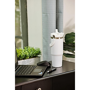 SENSO® Venture DuoFlow 30 oz Vacuum Insulated Stainless Steel Travel Tumbler - Double-Wall Insulated with Copper Lining, Flip-Top Lid, and Handle (SLATE BLUE)