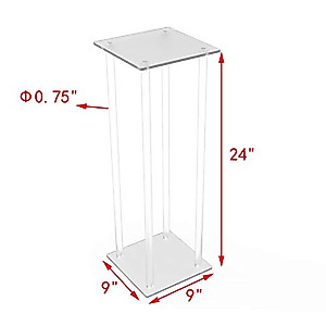 9 L X 9 W X 24" Tall Clear Acrylic Riser Transparent Plexiglass Pedestal Table Display Podium Glorifier Riser Stand Centerpiece Flower Sculputure Merchandise Lamp Book Stand 10043