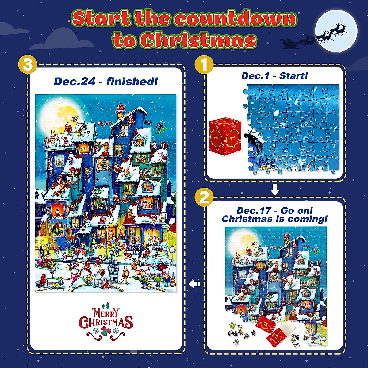 Advent Calendar 2023 Christmas Puzzles for Kids and Adults, 2023 Christmas 24 Days Countdown Calendars, Christmas Gifts for Boys Girls,1008 Pieces Christmas Puzzle in 24 Boxes,Christmas