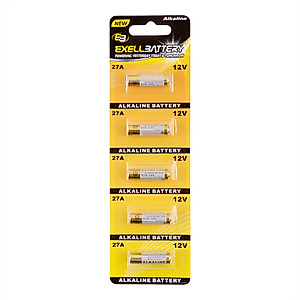 Exell EB-27A Alkaline Battery for Key Fobs, Burglar Alarm Remotes, Garage Door Openers, and More (12 Volts, 18 Milliamp Hours) (5-Pack)