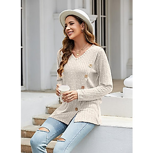 Dimur Fall Sweaters for Women 2023 V Neck Long Sleeve Shirts Going Out Tops 2023 Apricot Small