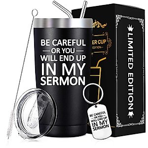 SpenMeta Pastor Appreciation Gifts for Men - Be Careful or You Will End up in My Sermon - Christmas, Birthday Gifts Ideas for Pastor - 20oz Pastor Tumbler