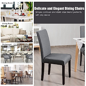 Giantex Set of 4 Upholstered Dining Chairs, with Wood Legs, Padded Seat, Fabric Parsons Dining Chairs for Dining Room, Dark Grey