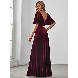 Ever-Pretty Women's Retro Evening Gown A Line V-Neck Wrap Velvet Long Formal Dresses Burgundy US6