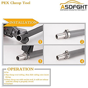 PEX Clamp Tool Ratcheting PEX Cinch Tool Pex Crimping Tool Meets ASTM 2098 and Will Work With Stainless Steel Clamps of sizes 3/8"~1" (with 20 PCS 1/2" + 10PCS 3/4" PEX Clamps & PEX Cutter)