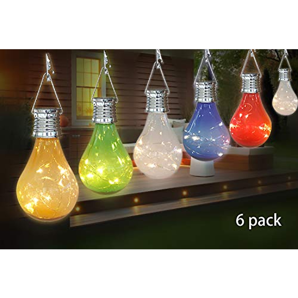 pearlstar Solar Light Bulbs Outdoor Waterproof Garden Camping Hanging LED Light Lamp Bulb Globe Hanging Lights for Home Yard Christmas Party Holiday Decorations (6 Pack-Solar Light Bulbs)
