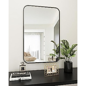 BEAUTYPEAK Wall Mirror 24" x 36" Rectangular Bathroom Mirror with Aluminum Alloy Frame, Rounded Corners Hanging Mirror for Living Room Bedroom Bathroom Entryway, Hangs Horizontal or Vertical, Black