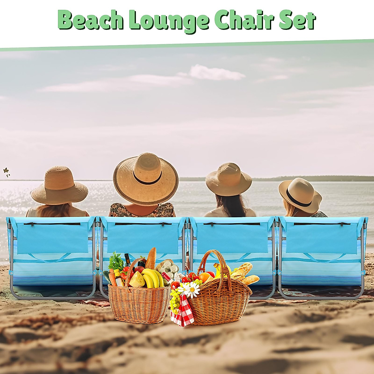 Tinideya 4 Pack Portable Beach Lounge Chairs Folding Beach Loungers for Adults, Lightweight Sunbathing Poolside Tanning Lounger, Outdoor Lounge Beach Mat for Beach Pool Music Festival Travel Camping