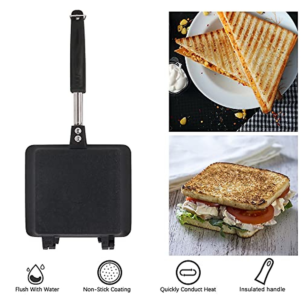 Double Sided Frying Pan, Grilled Cheese Maker Nonstick Sandwich Maker Flip Grill Pan For Breakfast Toast Panini Waffle, Aluminum Alloy Cookware