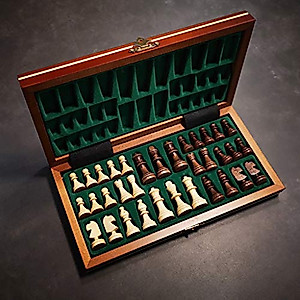 THPT Unique Wooden Chess Set Magnetic Chess Set Portable Folding International Chess Set Handmade Chess Pieces Double Rear Chess Board Board Games