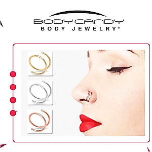 Solid 14k Yellow Gold Double Hoop Nose Ring for Women and Men - Hypoallergenic Spiral Nose Jewelry for Single Piercing - Handmade in USA -20 Gauge 8mm Left