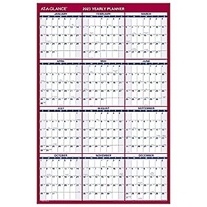 AT-A-GLANCE 2023 Erasable Calendar, Dry Erase Wall Planner, 36" x 24", Large, Vertical/Horizontal, Reversible (PM26B28)