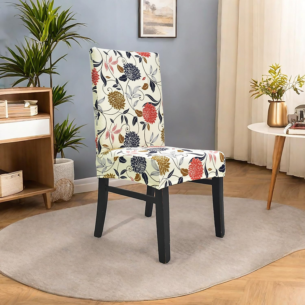 Lalluxy Stretchy Parson Chair Slipcovers for Dining Room Chair seat Covers Chair Protectors for Party Pet Protection Universal Fit Soft Polyester (Set of 4, Orange Flowers)