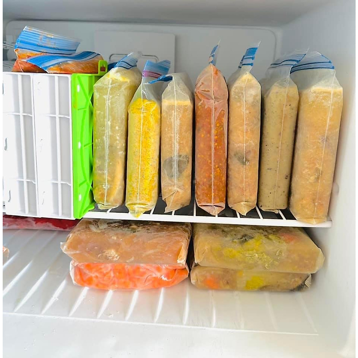 FreezeStax 2-Quart Expandable Base Starter Set. 6-9 Cup Total Set Capacity. Includes 2 individual 1-Qt Expanders for 1-Qt (3-4 Cup) Freezer Bags.